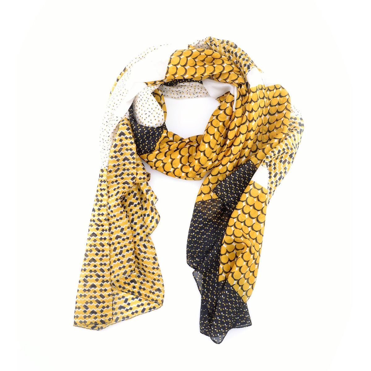 100% silk scarf with pixel pattern yelllow BRASS Workshop fouset02