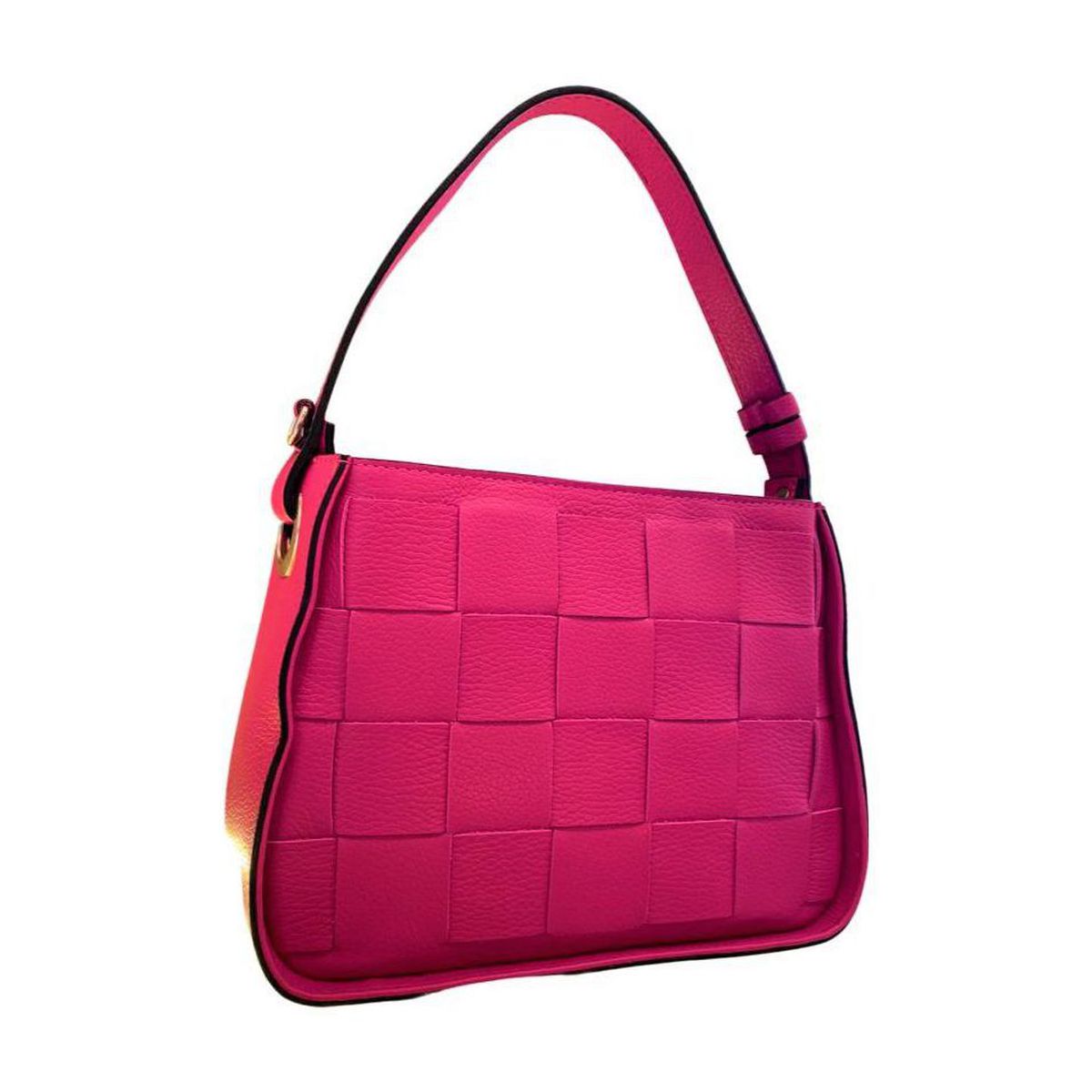 Borsa pelle intreccio quadrato fuxia BRASS Workshop bp01