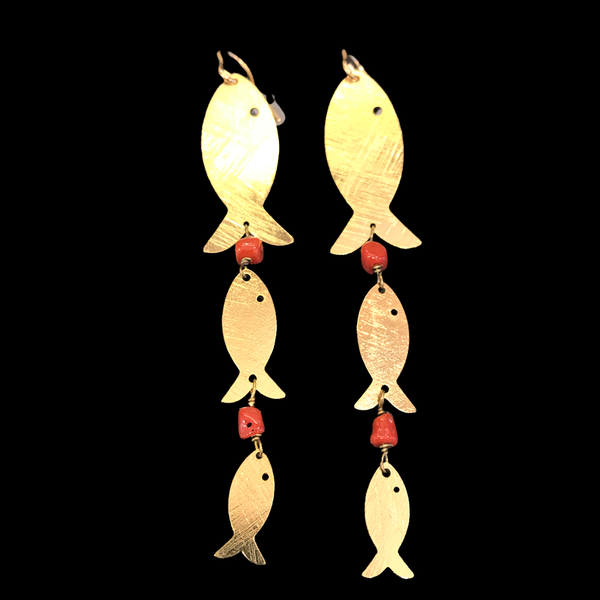 Orecchini 3 pesci rosso corallo Barbara Burgio bbo60