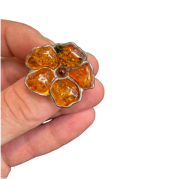 Amber flower ring amber BRASS Workshop bsan01