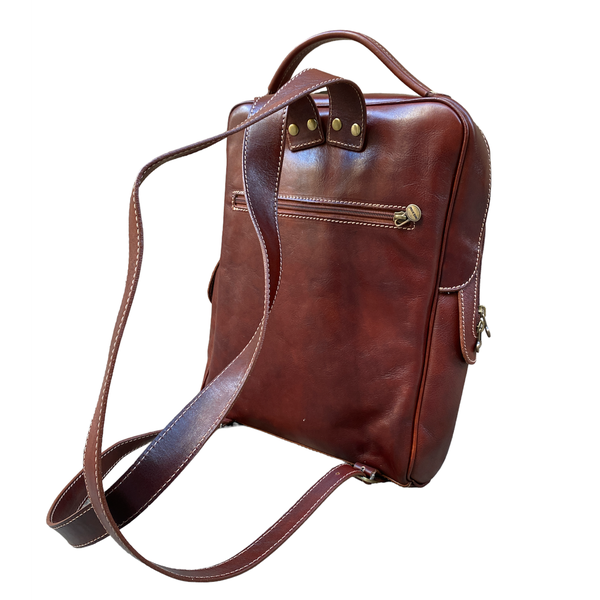 Square leather backpack brown BRASS Workshop zp14