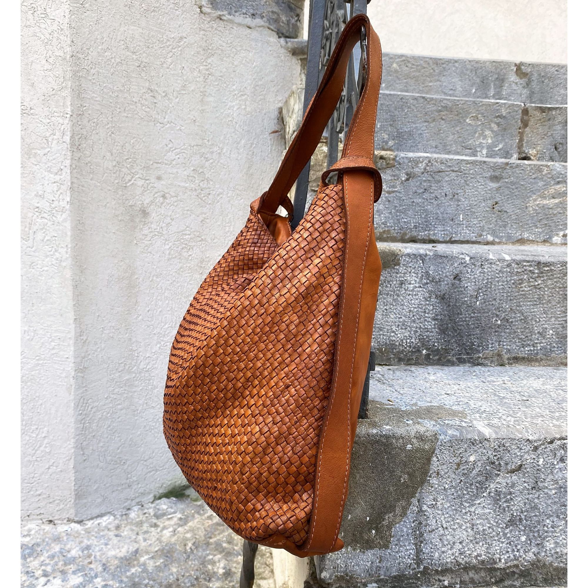 Borsa sacca intreccio grande marrone BRASS Workshop bl02