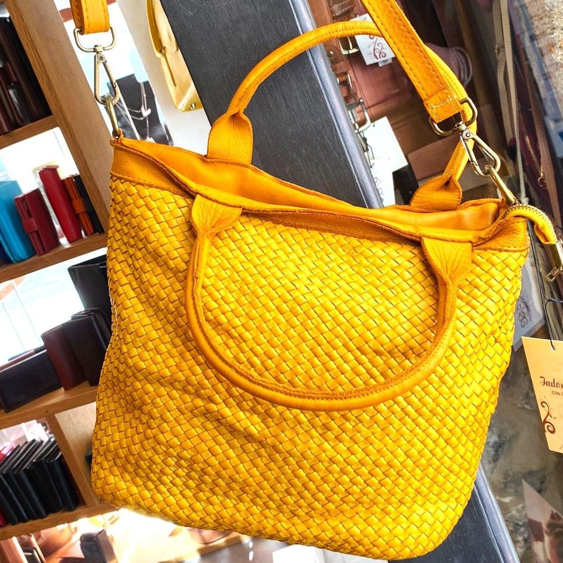 Borsa tracolla intreccio senape BRASS Workshop bl03