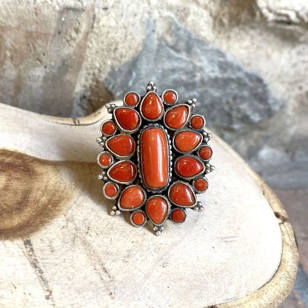 Anello castone ovale multi corallo corallo BRASS Workshop bsan10