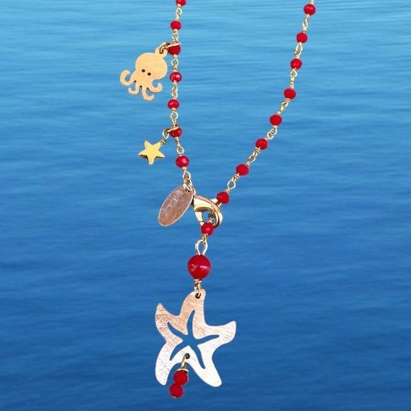 Collana cristalli stella marina e polpo rosso Barbara Burgio bbc33