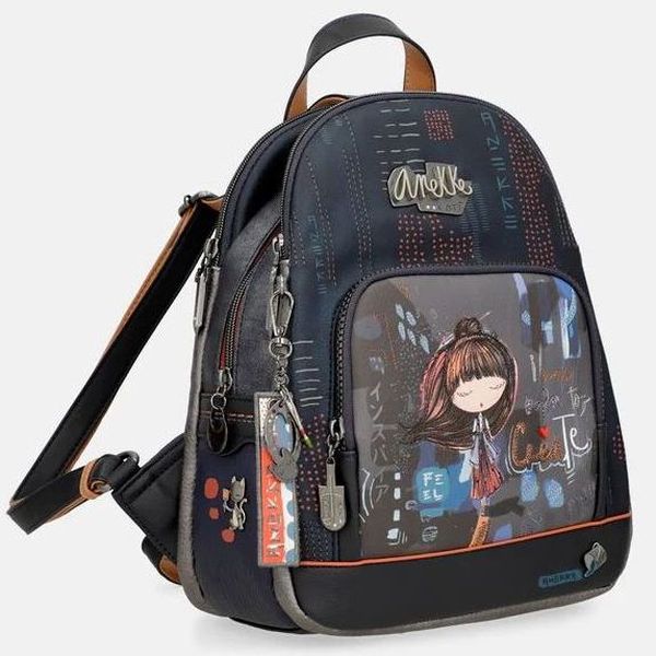 Contemporary 3 compartment backpack black Anekke 37805-044